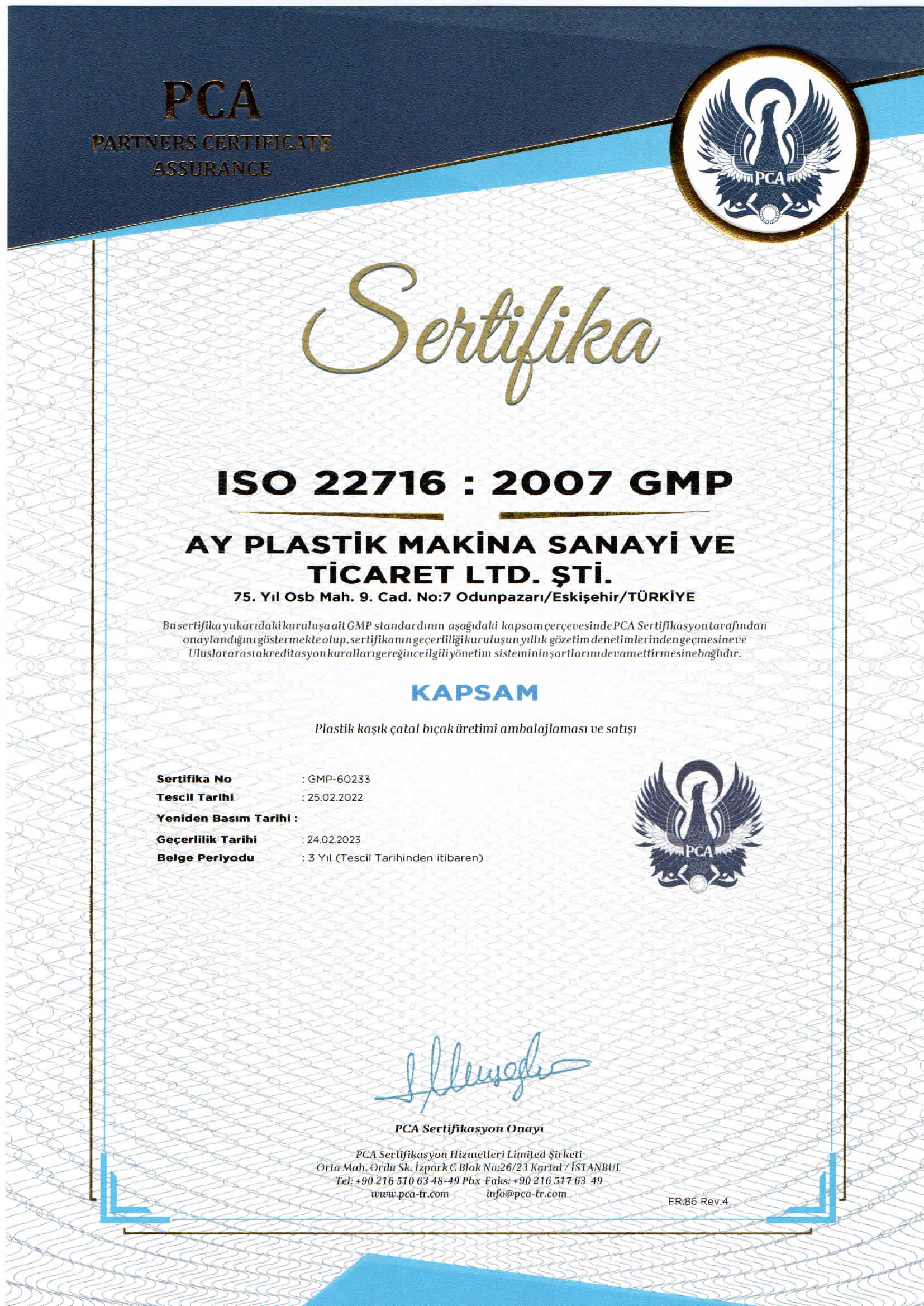 ISO 22716 2007 GMP | Ay Plastik Eskişehir